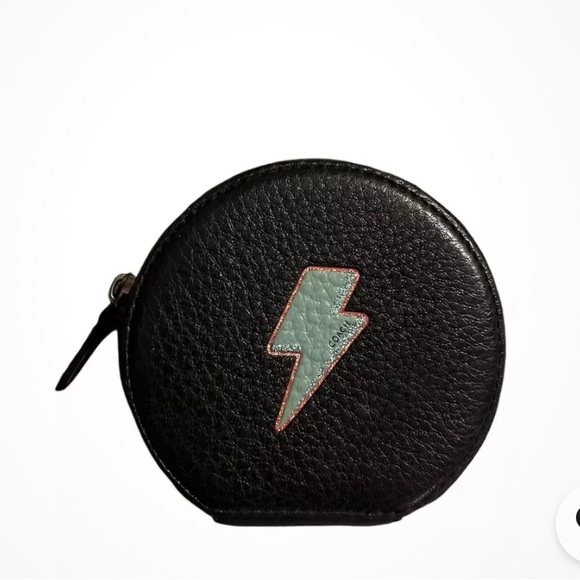 Coach | Bags | Coach Lightning Bolt Black Leather Zip Around Coin Purse ...
